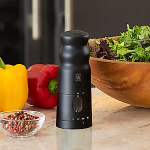 BLACK RAIN Pepper Mill Grinder - High Pepper Volume Automatic Peppercorn Grinder w/Built-in LED Lighting - Sturdy Aluminum Electric Pepper Grinder w/Rechargeable Lithium Battery (Matte Black)