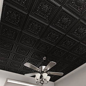 Art3d Drop Ceiling Tiles, Glue up Ceiling Tiles, 2'x2' Plastic Sheet in Black (12-Pack, 48 Sq.ft)