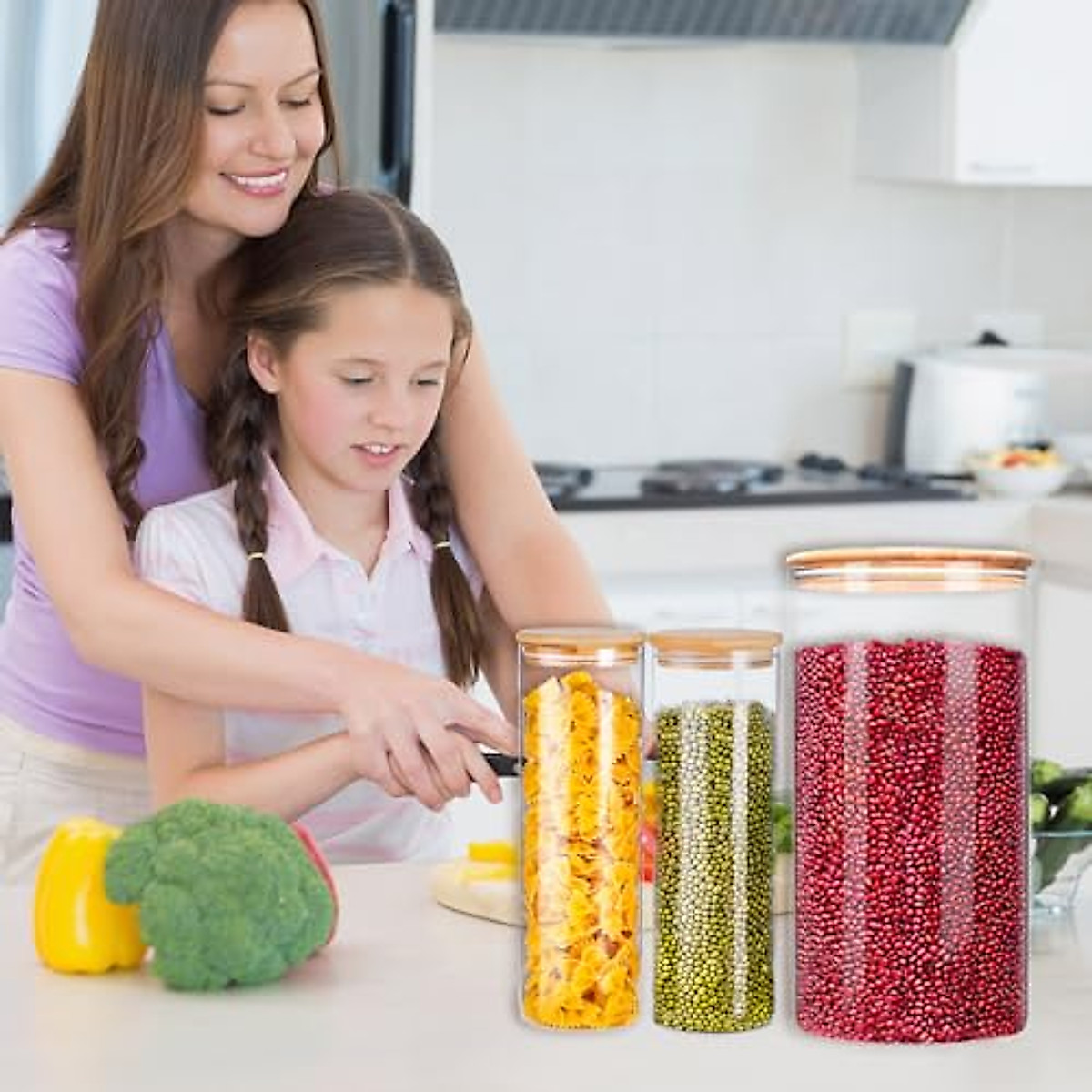 GTJ Large Glass Food Storage Containers with Lids, Glass Canisters 180oz [Set of 2], 1.4 Gallon Glass Jars with Bamboo Lids, Flour Sugar Containers, Airtight Storage Containers for the Kitchen