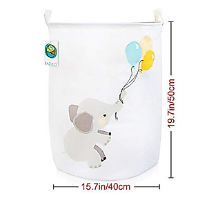KAZULO Elephant 2 Pack Set Kids Laundry Basket, Toy Box, Storage For Nursery, for Boys and Girls, Baby Laundry Hamper for Bedroom, and Bathroom Decor (Elephant and Balloons Bundle)