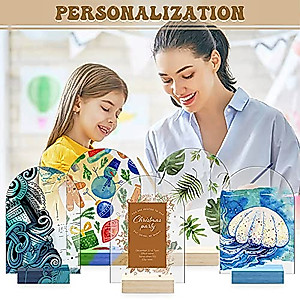 Bercoor 10 Pack 4x6 Inch Blank Clear Arch Acrylic Sign with Wooden Stands, Arched Round Top Acrylic Sheet, DIY Acrylic Arch Table Numbers for DIY Name Card Gifts Event Party Sign Decoration