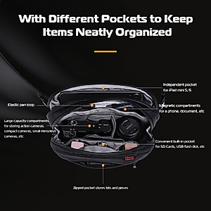 ULANZI BP08 Camera Sling Bag,Versatile Crossbody Travel Chest Bag Messenger Portable Handheld Travel Bag Accessories Stylish Compatible with Sony Smartphone etc -3L, BLACK