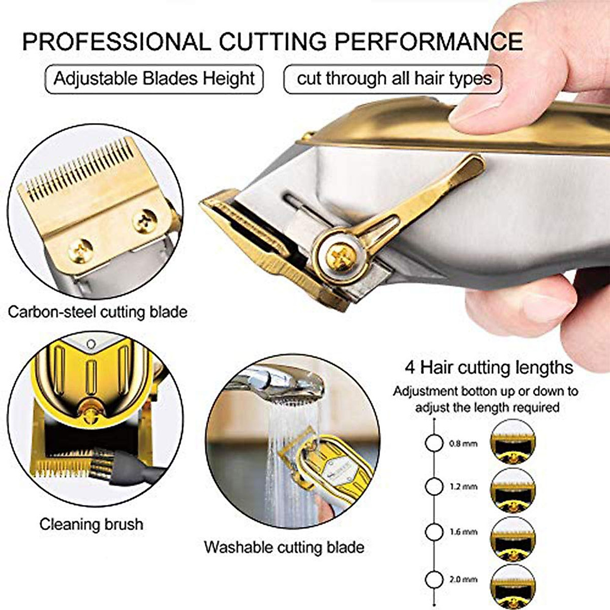 Kemei Hair Clippers for Men Professional, Hair Trimmers Grooming Kit Clippers with 5H Running Time LCD Display Rechargeable Hair Trimmer Beard Trimmer Haircut Set for Home Use & Barbers, Gold