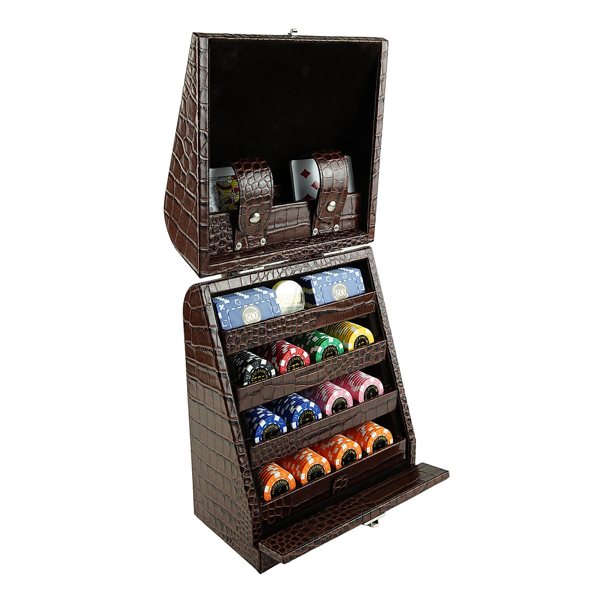 Bello Games Collezioni - Piazza Della Stazione Luxury Poker Set from Italy in a Genuine Leather Croco Printed Case