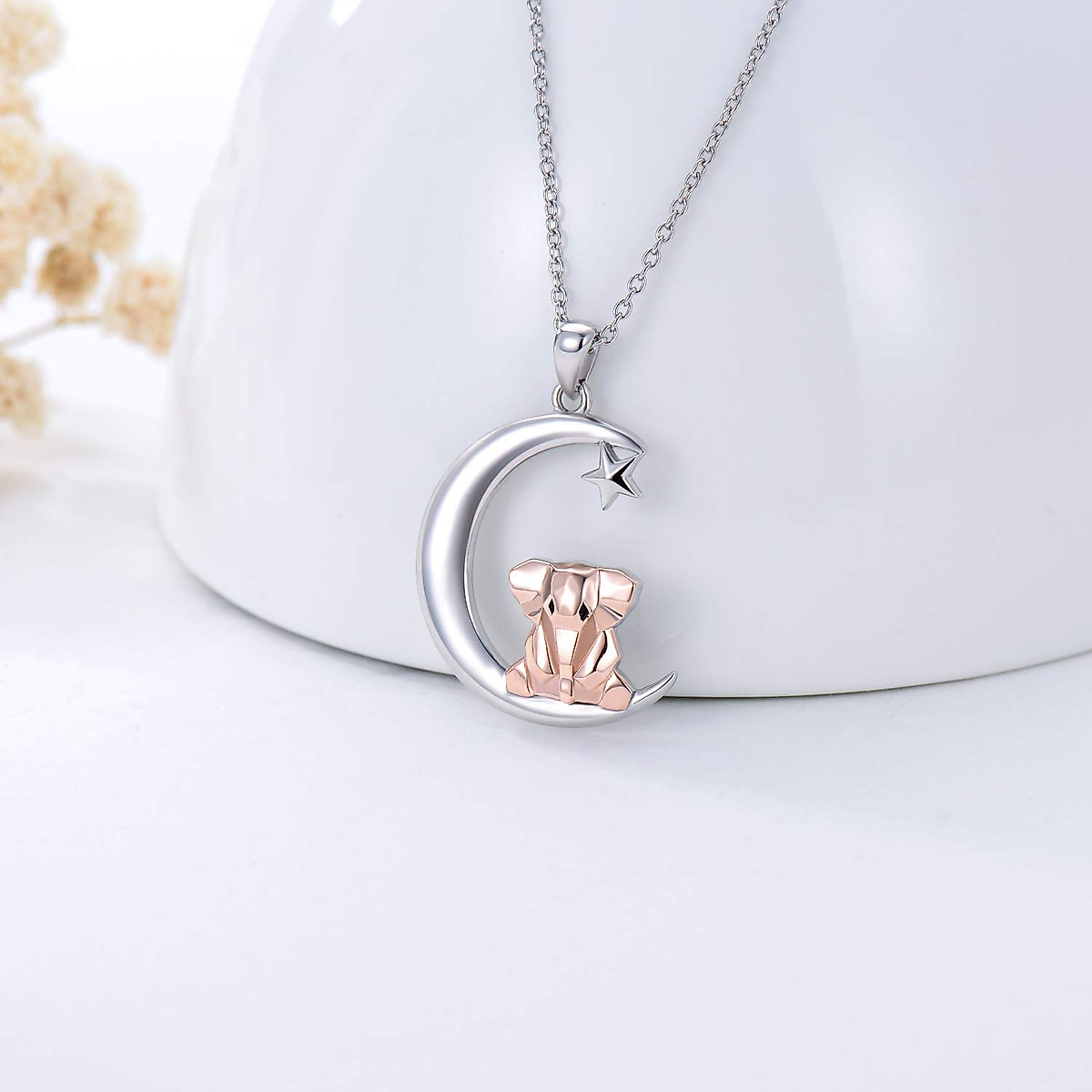 ONEFINITY Elephant Necklace Sterling Silver Origami Moon Elephant Pendant Birthday Gifts for Women Girlfriend Wife