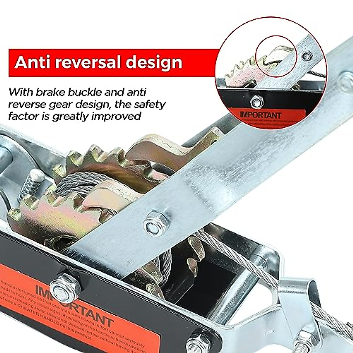 1 Ton Heavy Duty 2 Hook Steel Cable Dual Gear Power Ratchet Come Along Puller Tool,Automotive Hoist Cable Puller,Hoist Winch Cable Stretcher Lift