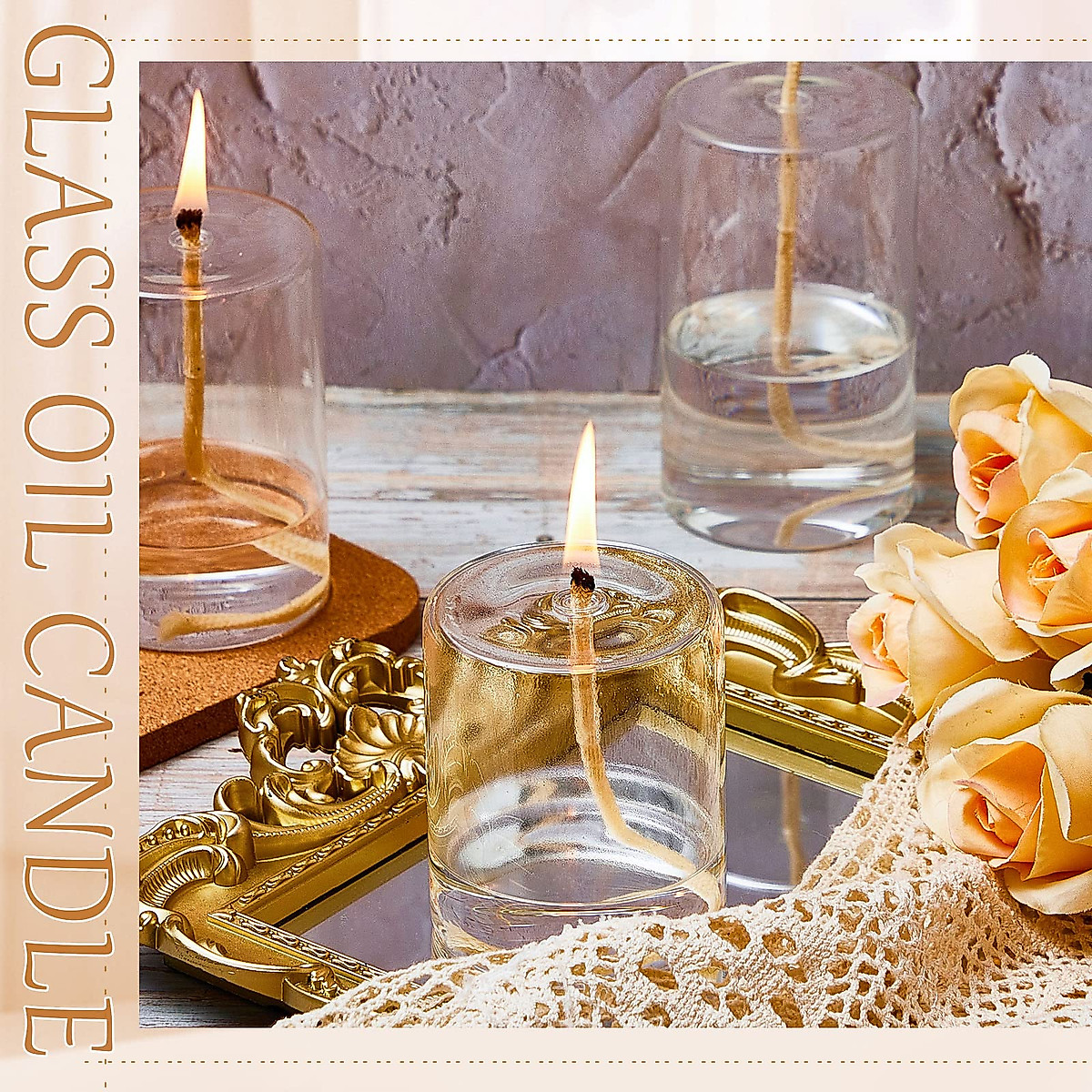 Sumind 3 Pieces Clear Empty Glass Candle Jars Refillable Oil Candle Containers Oil Candle Vessels Liquid Candleholders, 3 Sizes, Cotton Wick and Holder Included