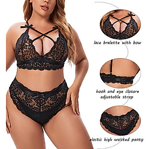 Aranmei Plus Size Lingerie Set for Women High Waisted Bra and Panty Set Sexy Criss-cross Lace Bralette Sets 2 Piece Underwear Black XX-Large