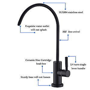 Anpean Drinking Water Faucet, Lead-Free, SUS304 Stainless Steel Kitchen Water Filter Faucet for Reverse Osmosis and Water Filtration Systems, Matte Black