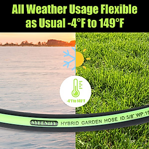SYEENIFY Kink Free Garden Hose 10ft 5/8", Heavy Duty Hybrid Water Hose, Ultra Durable Flexible Rubber Hose with Sprayer Nozzle,Leakproof Yard Outdoor Hose with Brass Solid Connector