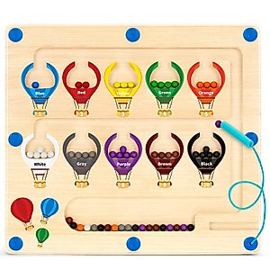 Magnetic Color and Number Maze, Wooden Montessori Toys for Kids. Counting Matching Magnet Puzzle Board for Toddler, Color Learning Gifts for Kids, Fine Motor Skills Toys for 3 4 5 Years Old（Balloon）