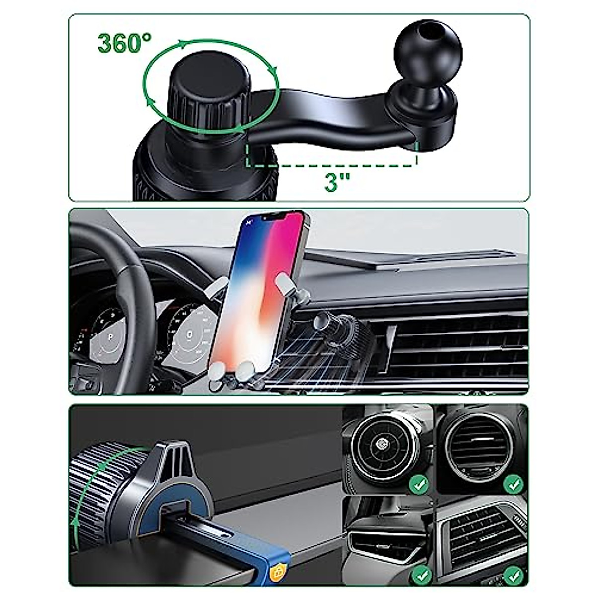 xuenair Z Fold 5 Car Mount, [2 Pack Hooks] Z Fold 4 Car Mount, Samsung Galaxy Z Fold 5 4 3 Car Mount [Fit Thick Case] Car Vent Clip for Z Fold 5 4 3 2 s23 22 21 Ultral Google Pixel Fold iPhone