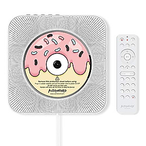 ASTRONORD CD Player with Bluetooth, Wall Mountable Daebak CD Players Kpop with Remote Control, FM Radio Built-in Speakers, MP3 Flash Drive MicroSD, 3.5mm AUX Headphones