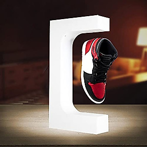 Floating Shoe Display Magnetic Levitating Sneaker Stand Holder Rotation Acrylic Rack with LED Light for Gift Advertising Exhibition Storefront Shop up to Size 13 Big Shoes (White Without Shoe)