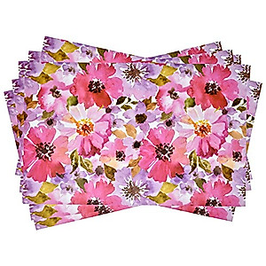 50 Disposable Floral Paper Place Mats 11”x 17” Rectangle Colorful Watercolor Flowers Coated Placemat for Spring Flower Blooms Table Setting Mat Dinner Bridal Shower Wedding Graduation Party Decor