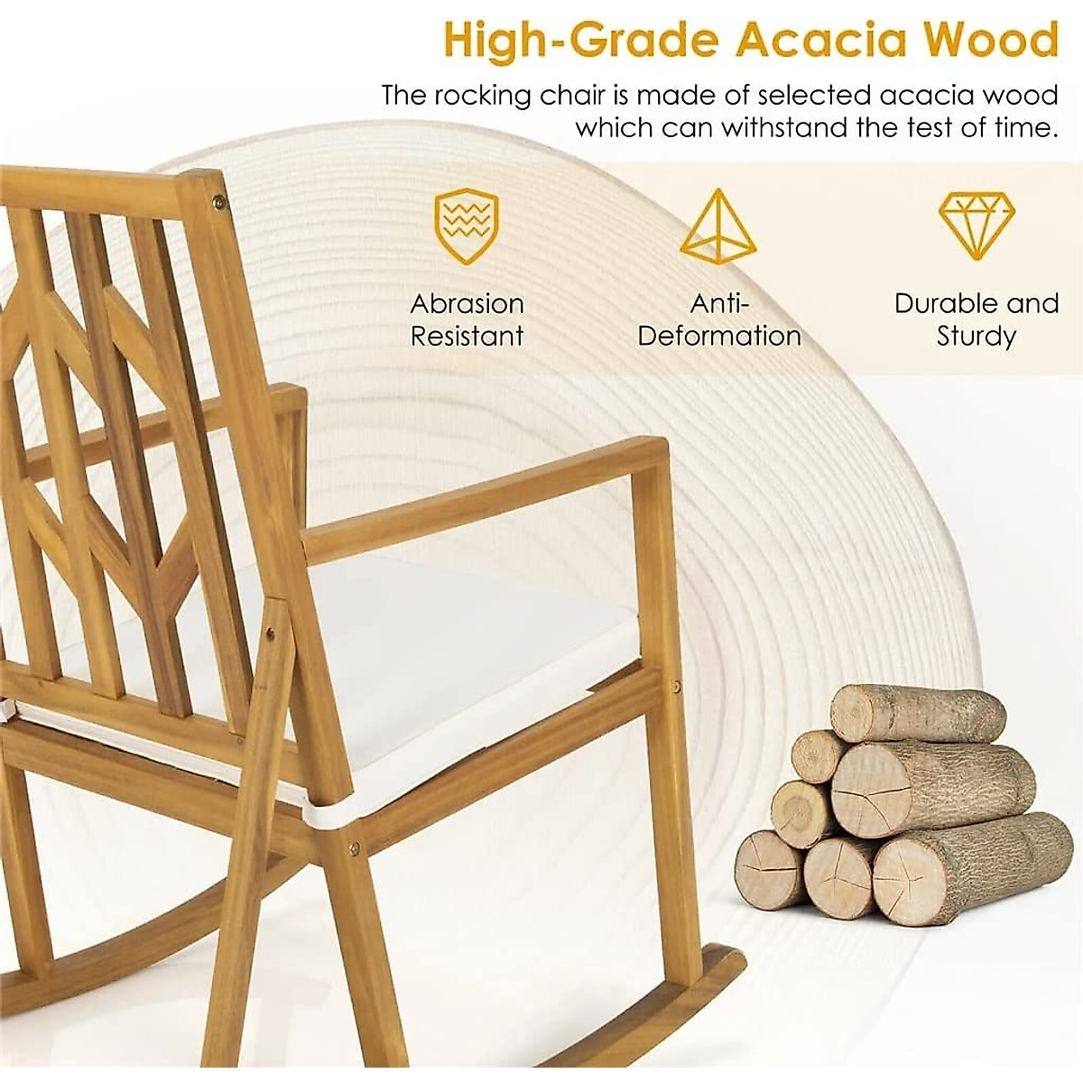 ZHYH Rocking Chair Acacia Arm Cushion Sofa Garden