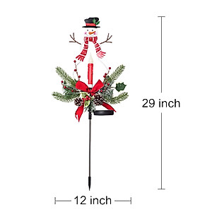 Doingart 2 Pack Solar Christmas Light Outdoor Decoration Clearance, LED Candle, Snowman Christmas Light with Faux Pine Cones, Foliage Accents Garden Decorative Stake
