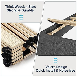 VECELO Twin Size Upholstered Bed Frame with Height Adjustable Fabric Headboard, Heavy-Duty Platform Bedframe/Mattress Foundation/Strong Wood Slat Support/No Box Spring Needed, Grey
