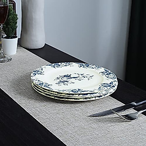 fanquare 8" Bone China Dessert Plates Set of 4, European Blue Floral Pasta Bowls Set, Porcelain Salad Plates for Soup, Microwavable Plates