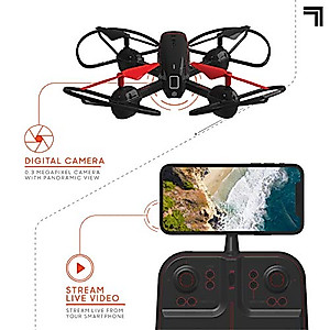 Sharper Image 10” Mach X Long Range Drone with Streaming Camera, LED Lights, 2.4 GHz, Auto-Orientation, Assisted Landing and Gyro Stabilization Control, Capture Panoramic Videos, Rechargeable Battery, 1 Count(Pack of 1)