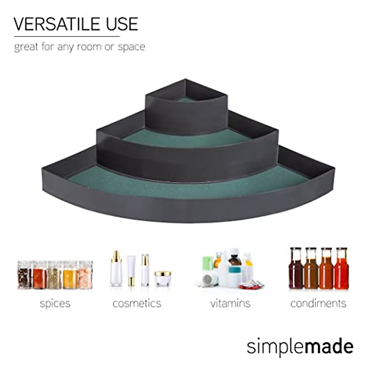 SIMPLEMADE 3-Tier Counter Corner Shelf Organizer - Corner Cabinet Organizer Shelf Spice Rack Counter Top Organizer for Kitchen, Bathroom and Office (Mint)