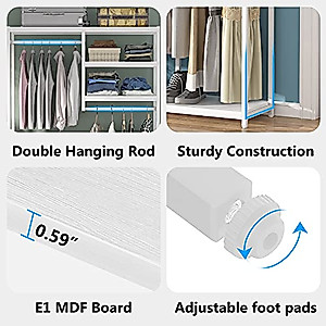 Tribesigns Free-standing Closet Organizer with 2 Hanging Rod, Garment Rack with 5 Storage Shelves for Bedroom (All White)
