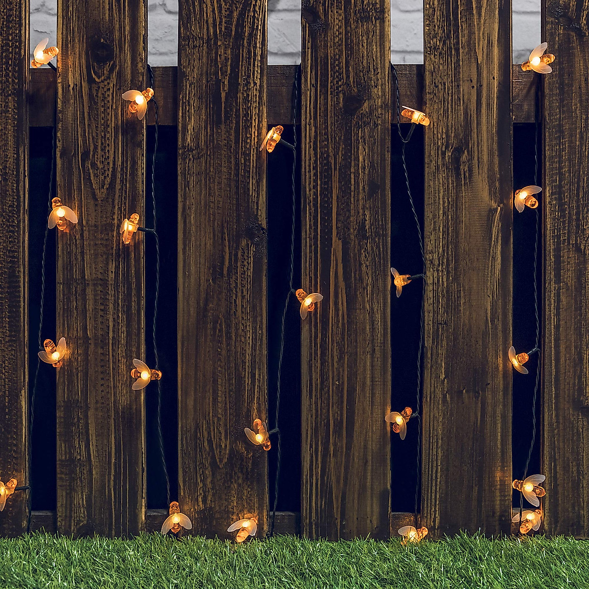 shinymolly Solar String Lights, 2 Pack 21FT 30 LED Solar Bee Fairy Lights 8 Modes Waterproof Outdoor Honeybee String Lights for Garden Patio Gate Yard Party Wedding Indoor Bedroom (Warm White)