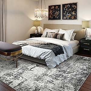 DMOYEST Living Room Area Rugs - 9x12 Abstract Large Soft Indoor Washable Rug Neutral Modern Low Pile Carpet for Bedroom Dining Room Farmhouse Home Office - Grey
