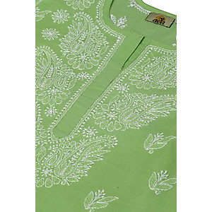 Ada Indian Hand Embroidered Chikankari Straight Cotton Kurta Kurti Tunic for Women A231437 (Green, Medium)
