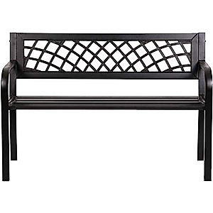 Garden Bench Patio Bench Outdoor Park Bench Metal Outside Porch Chair Seat Cast Iron Steel Frame Sturdy Bench Patio Furniture for Yard Porch Entryway Lawn Decor Deck, Black, 46 in