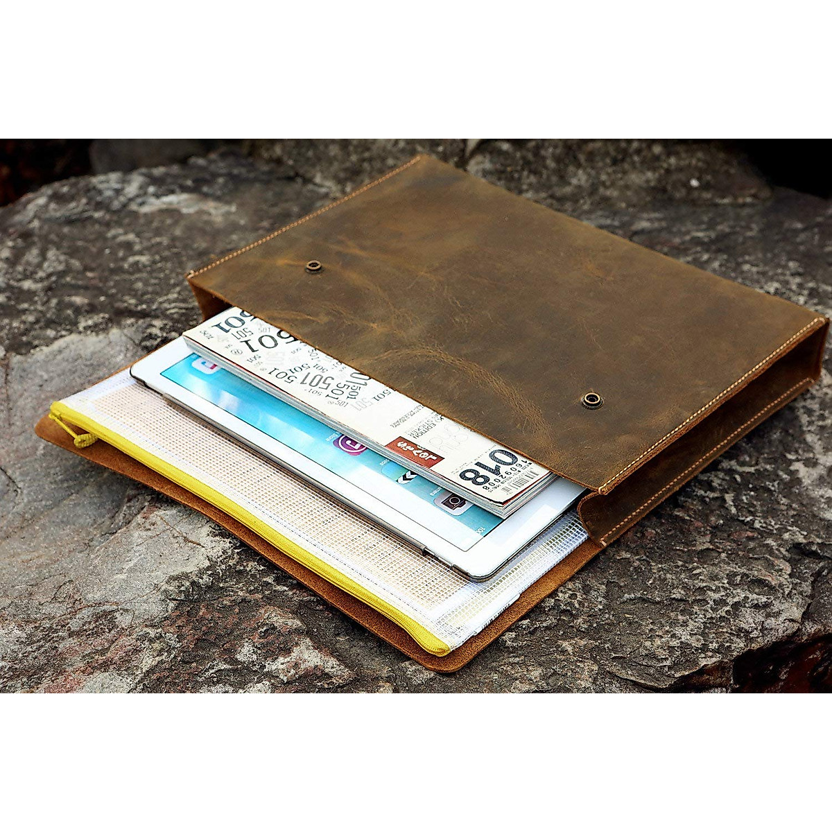 Personalized vintage leather document holder case folder,A4 / letter size leather paper file case organizer portfolio - DH05S