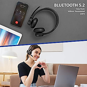 EKVANBEL Bluetooth Headphones V5.2, Wireless Headphones with Noise Cancelling Microphone, On Ear Wireless Headset for Cell Phones Laptop Computer