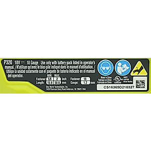 Ryobi P320 Airstrike 18 Volt One+ Lithium Ion Cordless Brad Nailer (Battery Not Included, Power Tool Only)