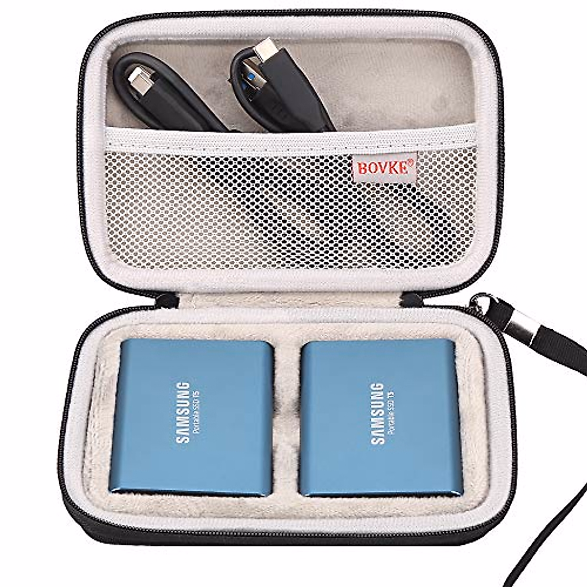 BOVKE 2-in-1 Carrying Case Compatible with Samsung T5 T3 T1 Portable 250GB 500GB 1TB 2TB SSD USB 3.1 Type C Hard Drive External Solid State Drives, Black