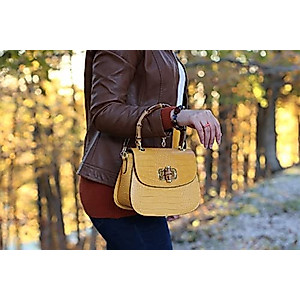 Women Handbag Leather Bamboo Top handle Crossbody bag Elegant Purse Evening bag Gift for Women Handmade Made in Italy (Mustard)