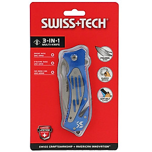SWISS+TECH ST41100 Folding Rescue Knife, Heavy Duty Steel with Stainless Steel Knives (Single Pack)