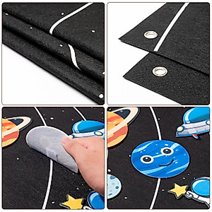 WATINC 44Pcs Outer Space Felt Story Board Set 3.5 Ft Solar System Universe Storytelling Flannel Interactive Play Kit with Hooks Astronaut Planets Alien Galaxy Reusable Wall Hanging Gift for Boys Girls