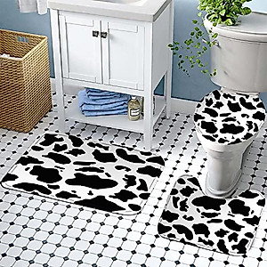 4pcs Cow Print Shower Curtain Sets with Rugs Accessories, Black and White Pattern Bath Curtains Set Bathroom Decor with 12 Hooks 71x72 in SETYYEA4