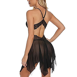 Donnalla Women Sexy Lace Lingerie Babydoll Chemise Boudoir Outfits Sleepwear (Black X-Large)