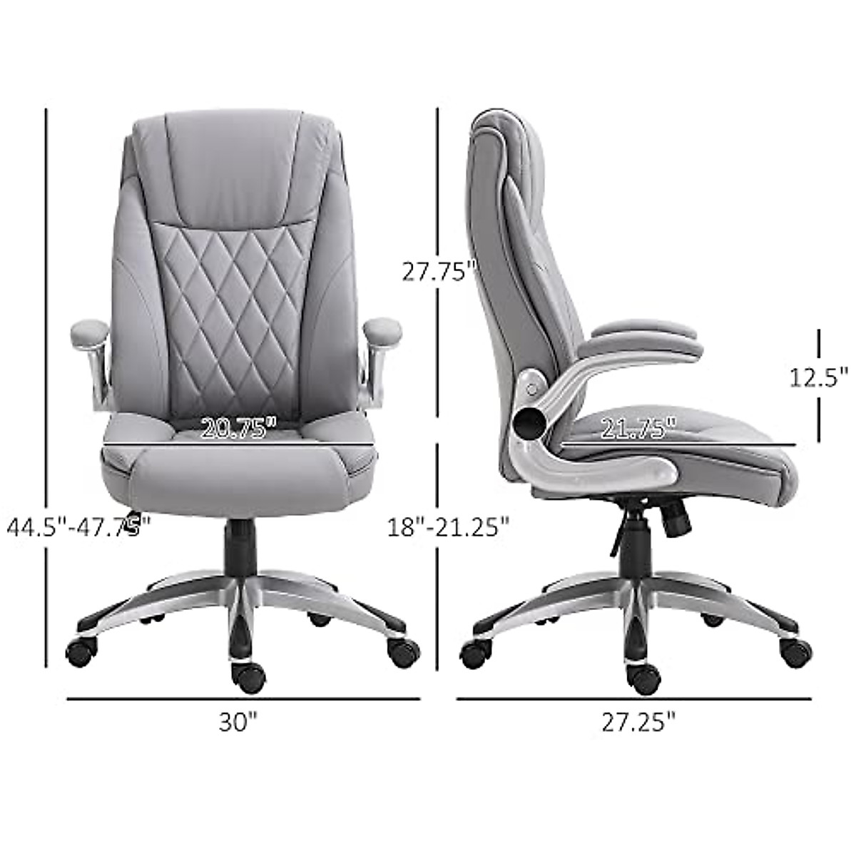 Vinsetto High Back 360° Swivel Ergonomic Home Office Chair with Flip Up Arms, Faux Leather Computer Desk Rocking Chair, Grey