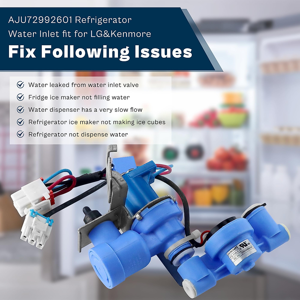 AJU72992601 Refrigerator Water Inlet Valve fit for LG fridge LFX LMX series,Replacement fit for Ken.more 795 series 79573055410 AP4671476 PS3533117 prime&swift
