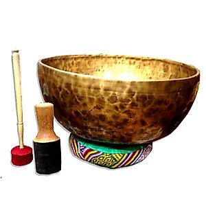 11-Inch Diameter Chakra Master Healing & Meditation Tibetan Singing Bowl including Mallet, Drum Stick and Silk Cushion Handmade in Nepal