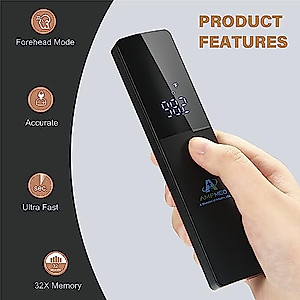 Amplim Non Contact/No Touch Digital Forehead Thermometer for Adults, Kids, and Babies, Touchless Temporal Thermometer FSA HSA Approved, Black