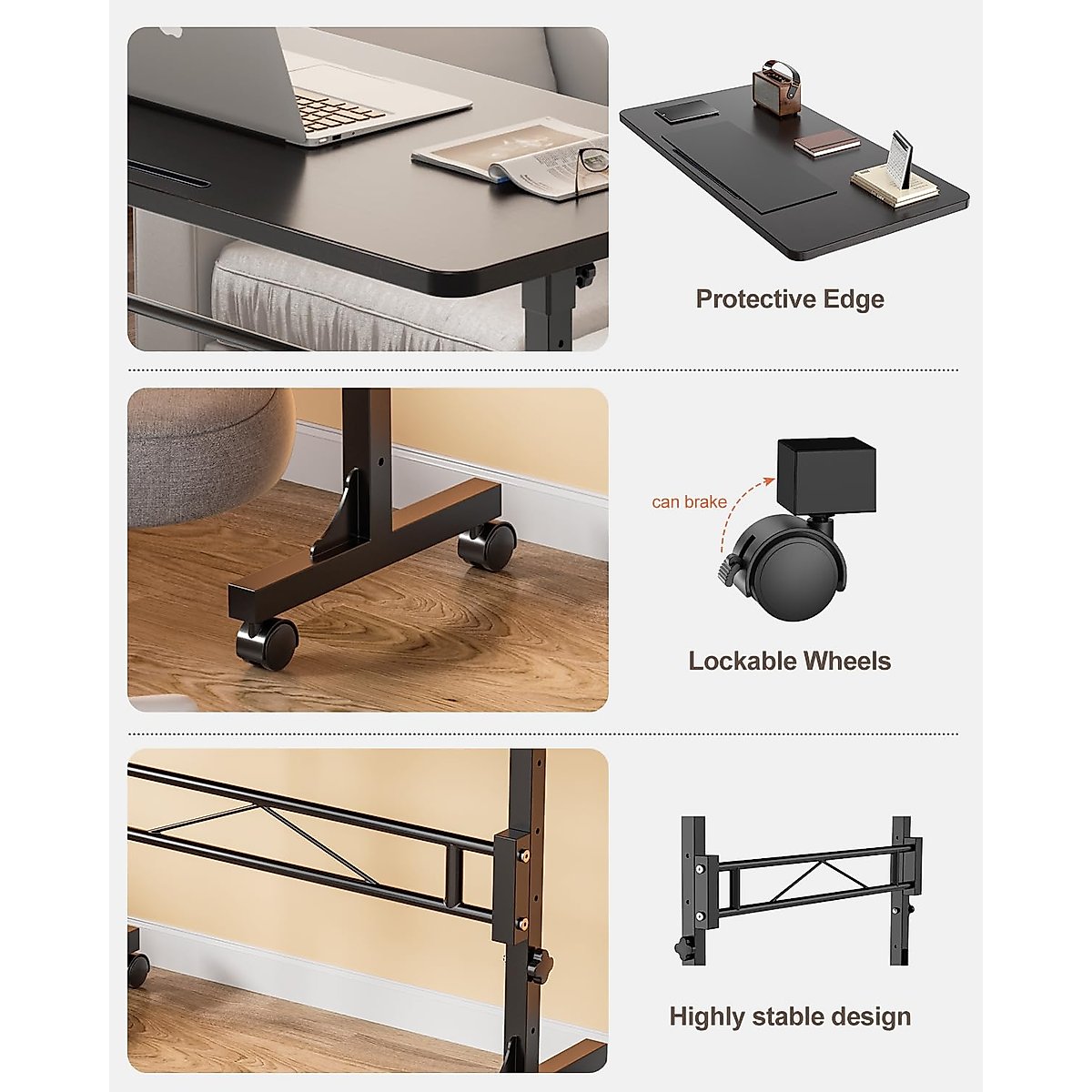 Small Standing Desk Adjustable Height, Mobile Stand Up Desk with Wheels, 32 Inch Portable Rolling Desk Small Computer Desk, Portable Laptop Desk Standing Table Black