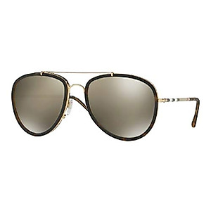 BURBERRY BE3090Q 10525A 58M Brushed Gold/Matte Dark Havana/Light Brown Mirror Dark Gold Pilot Sunglasses For Men+ BUNDLE with Designer iWear Complimentary Care Kit