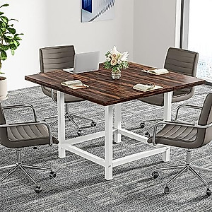 LITTLE TREE 39.5 Inches Small Conference Room Table for 4 People,Oak&Whtie