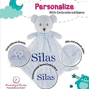 Personalized Baby Blanket Lovey with Custom Embroidered Name - Super Soft Security Blankets for Babies - Stuffed Elephant Baby Security Blanket Snuggle Toy - Soothing Loveys for Babies Boy and Girll