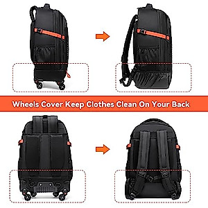 RUCYEN Rolling Backpack, Rolling Wheeled Backpack for Men Women, 22 inch Backpack with Carry-on Bag, Water-Proof Travel Backpack with Detachable Wheels, for Business Travel 2 Pack
