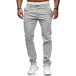 HUNGSON Men Skinny Slim Fit Casual Jeans Dyeing Stretch Straight Fashion Denim Pants Lightgrey