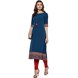 Janasya Indian Women's Tunic Tops Crepe Kurti For Women(JNE2100-KR-144-L) Turquoise